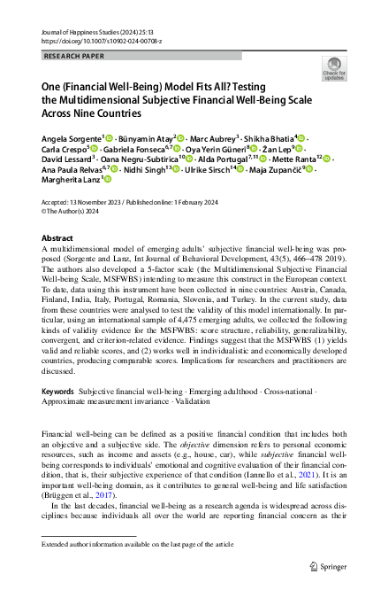 (PDF) One (Financial Well-Being) Model Fits All? Testing the ...