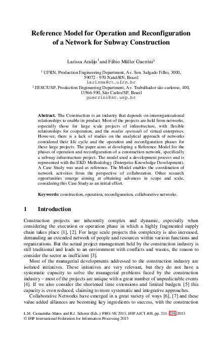 (PDF) Reference Model for Operation and Reconfiguration of a Network for Subway Construction