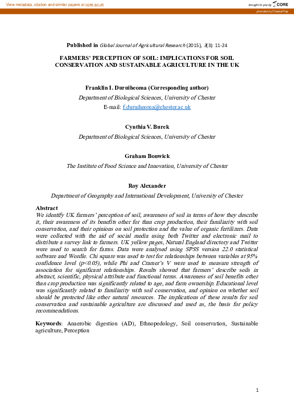 (PDF) Farmers’ perception of soil: Implications for soil conservation and sustainable ...