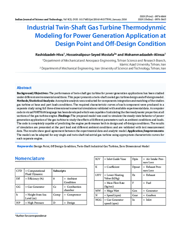 (PDF) Industrial Twin-shaft Gas Turbine Thermodynmic Modeling for Power ...