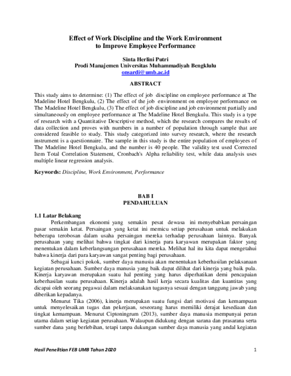 (PDF) Effect of Work Discipline and the Work Environment to Improve ...