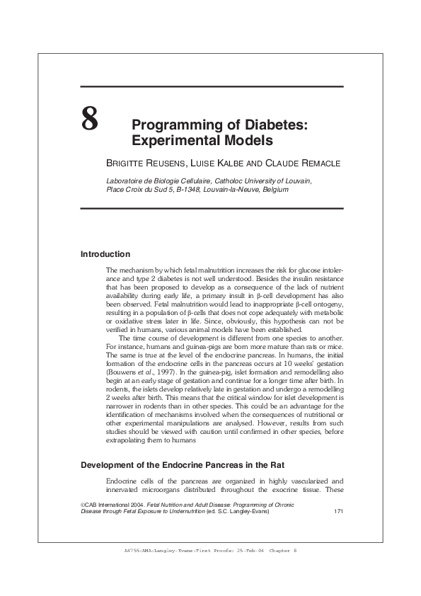(PDF) Programming of diabetes: experimental models