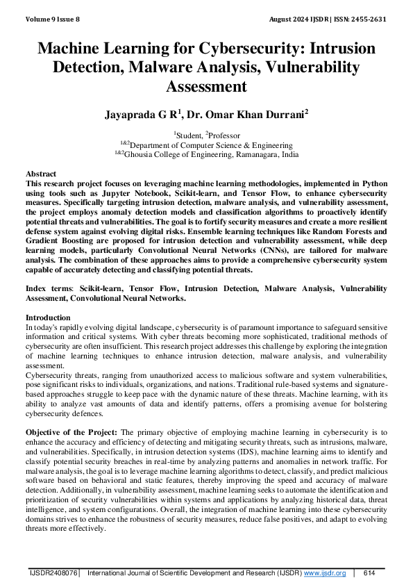 (PDF) Machine Learning for Cybersecurity: Intrusion Detection, Malware ...