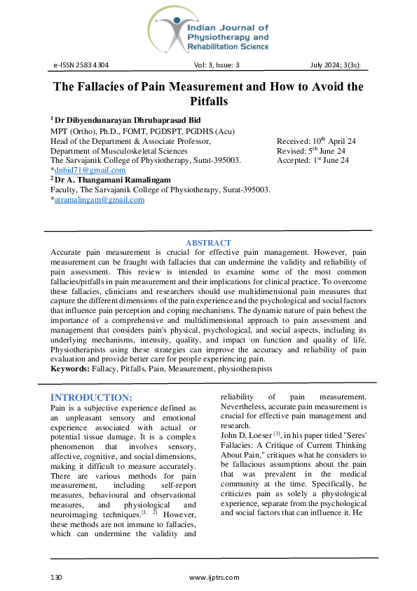 (PDF) The Fallacies of Pain Measurement and How to Avoid the Pitfalls
