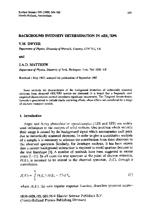 (PDF) Background intensity determination in AES/XPS | Vincent Dwyer ...