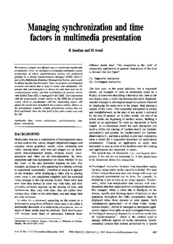 (PDF) Managing synchronization and time factors in multimedia presentation