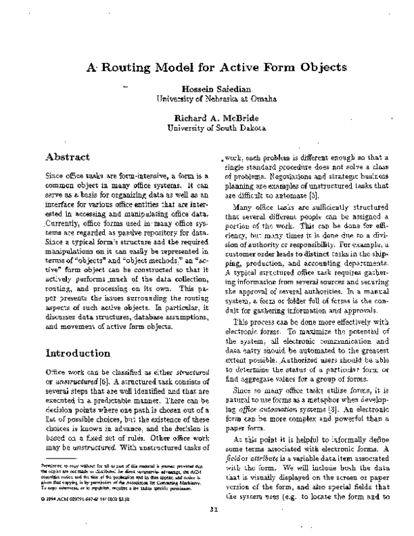 (PDF) A routing model for active form objects