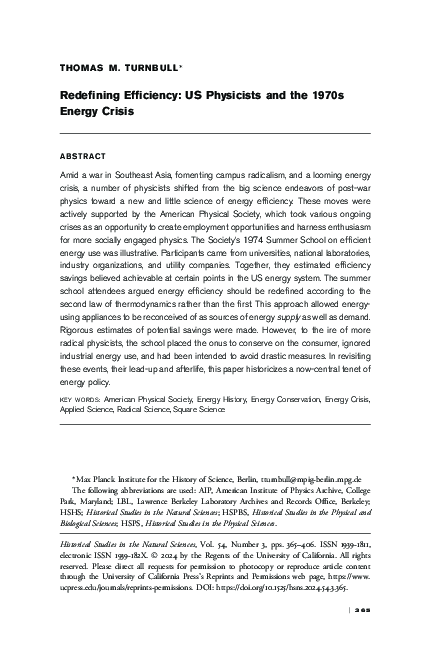 (PDF) Redefining Efficiency: US Physicists and the 1970s Energy Crisis ...