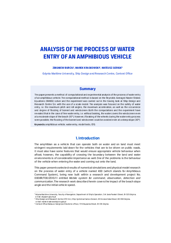 (PDF) Analysis of the process of water entry of an amphibious vehicle