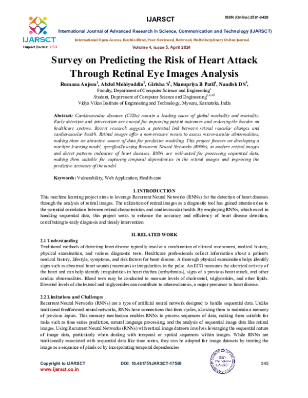 (PDF) Survey on Predicting the Risk of Heart Attack Through Retinal Eye Images Analysis