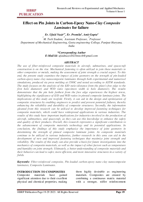 (PDF) Effect on Pin Joints in Carbon-Epoxy Nano-Clay Composite ...