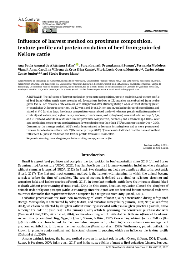 (PDF) Influence of harvest method on proximate composition, texture ...