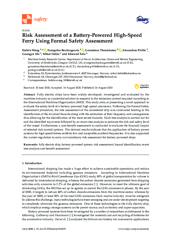 (PDF) Risk Assessment of a Battery-Powered High-Speed Ferry Using ...
