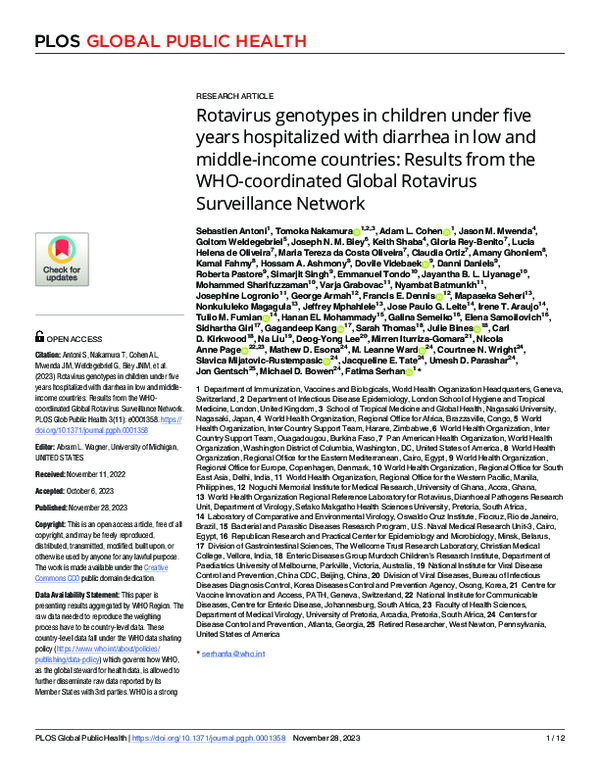 (PDF) Rotavirus genotypes in children under five years hospitalized ...