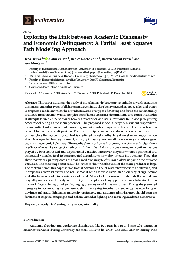 (PDF) Exploring the Link between Academic Dishonesty and Economic ...
