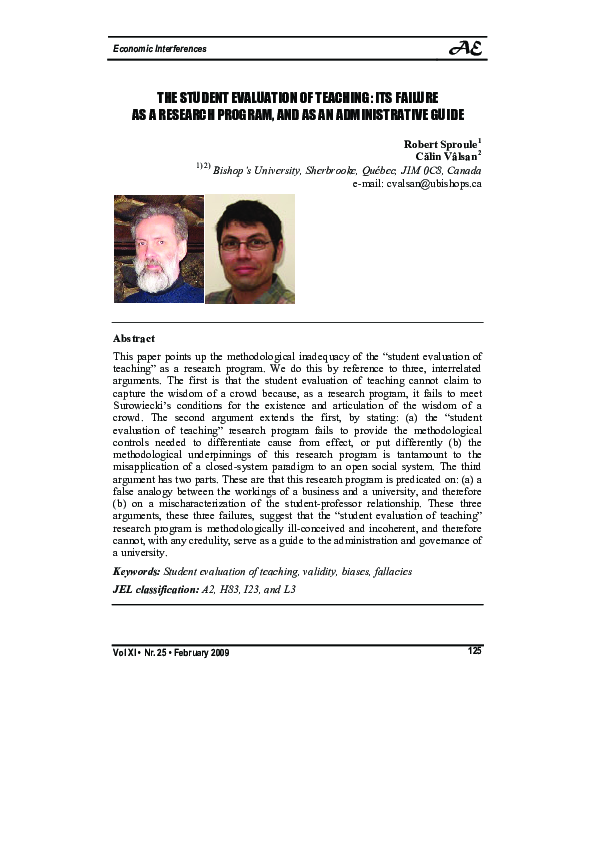 (PDF) The student evaluation of teaching: its failure as a research ...