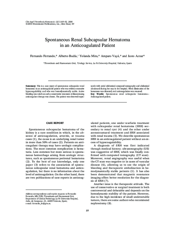 (PDF) Spontaneous Renal Subcapsular Hematomain an Anticoagulated Patient