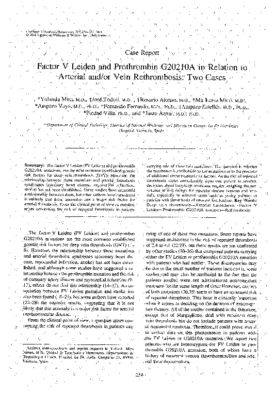 (PDF) Factor V Leiden and Prothrombin G20210A in Relation to Arterial ...