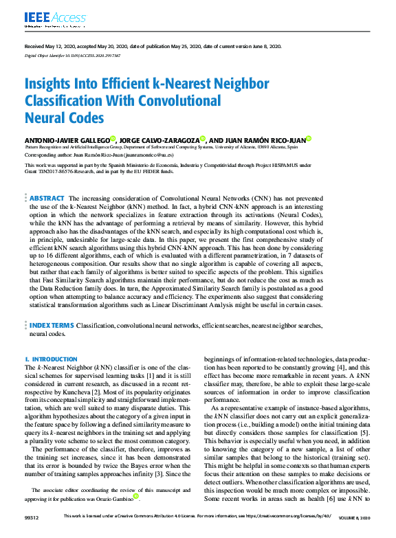 Pdf Insights Into Efficient K Nearest Neighbor Classification With Convolutional Neural Codes