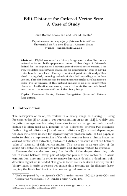 (PDF) Edit Distance for Vector Sets in Handwritten Character Recognition