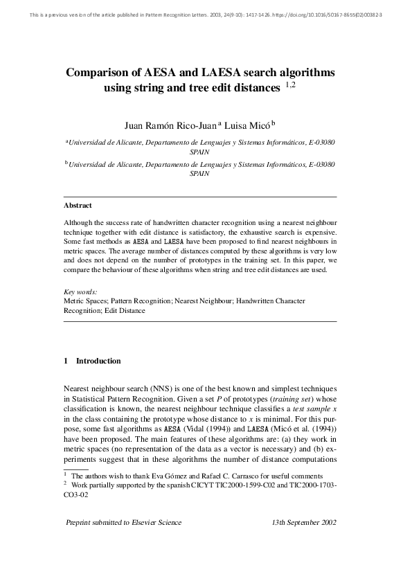 (PDF) Comparison of AESA and LAESA search algorithms using string and ...