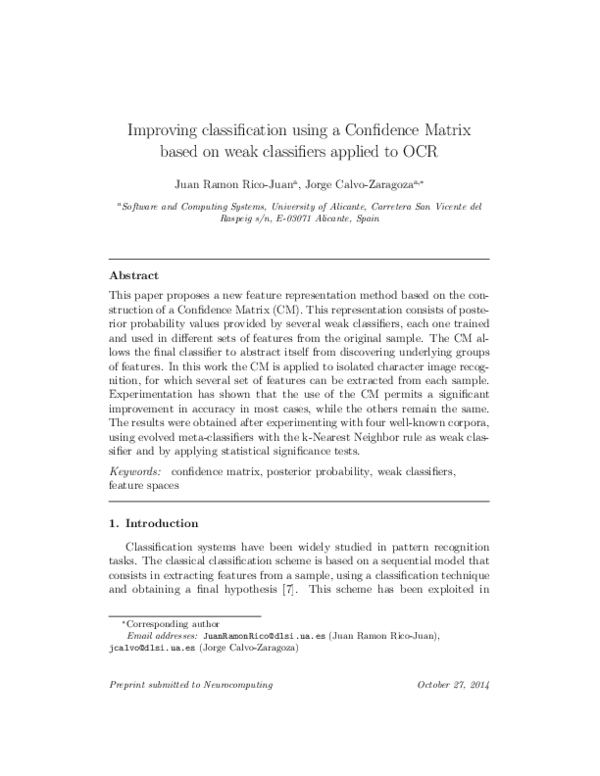 (PDF) Confidence Matrix Enhances OCR Classification