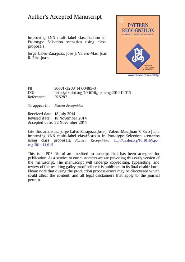 Pdf Improving Knn Multi Label Classification In Prototype Selection Scenarios Using Class