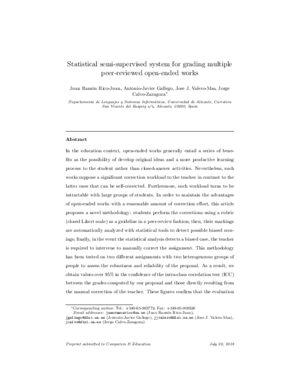 (PDF) Statistical semi-supervised system for grading multiple peer-reviewed open-ended works ...