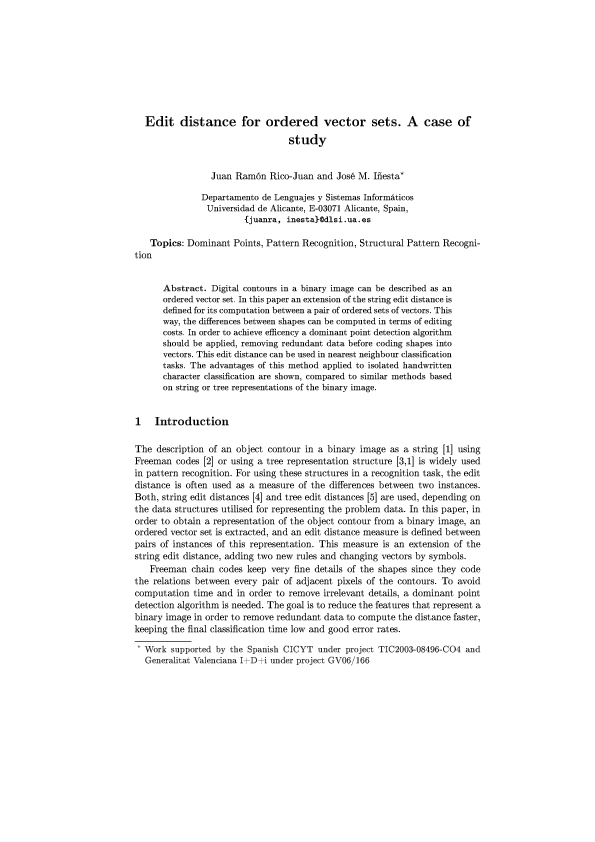 (PDF) Edit distance for ordered vector sets. A case of