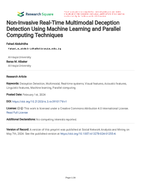(PDF) Non-Invasive Real-Time Multimodal Deception Detection Using ...