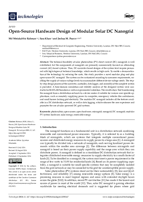 (PDF) Open-Source Hardware Design of Modular Solar DC Nanogrid