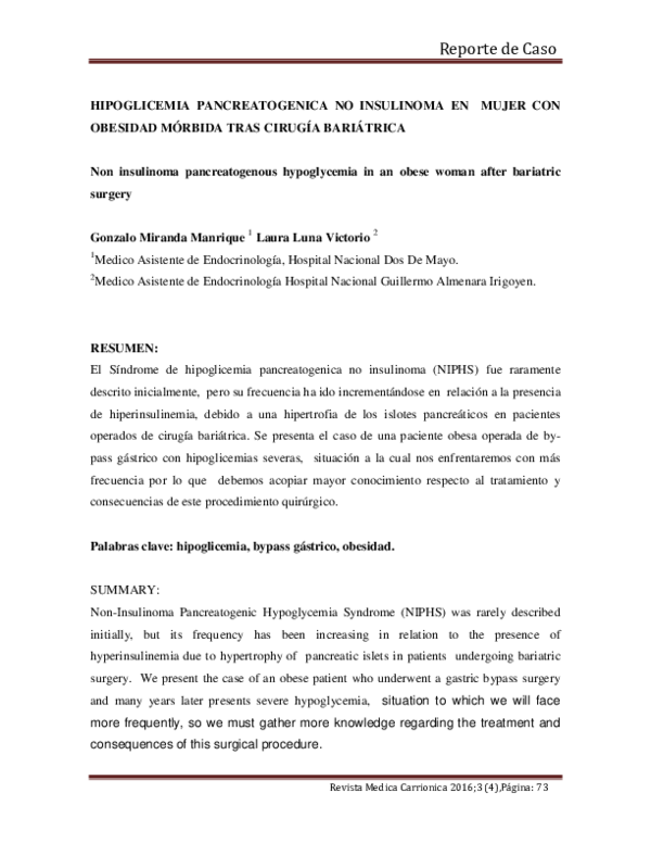 (PDF) Hipoglicemia Pancreatogenica No Insulinoma en Mujer Con Obesidad ...