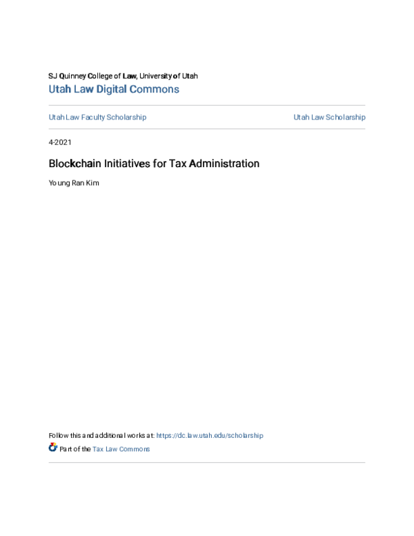 (PDF) Blockchain Initiatives for Tax Administration