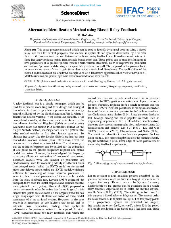 (PDF) Alternative Identification Method using Biased Relay Feedback