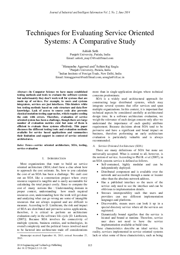 (PDF) Techniques for Evaluating Service Oriented Systems: A Comparative Study