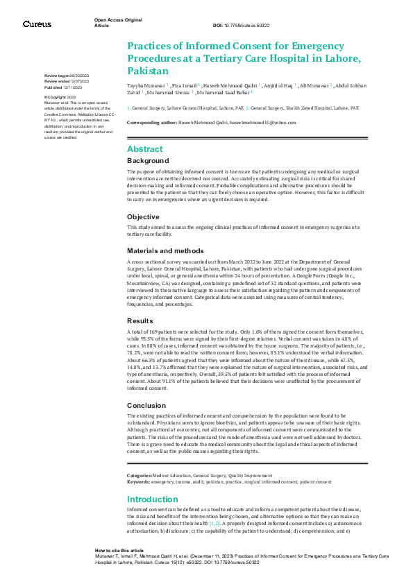 (PDF) Practices of Informed Consent for Emergency Procedures at a ...