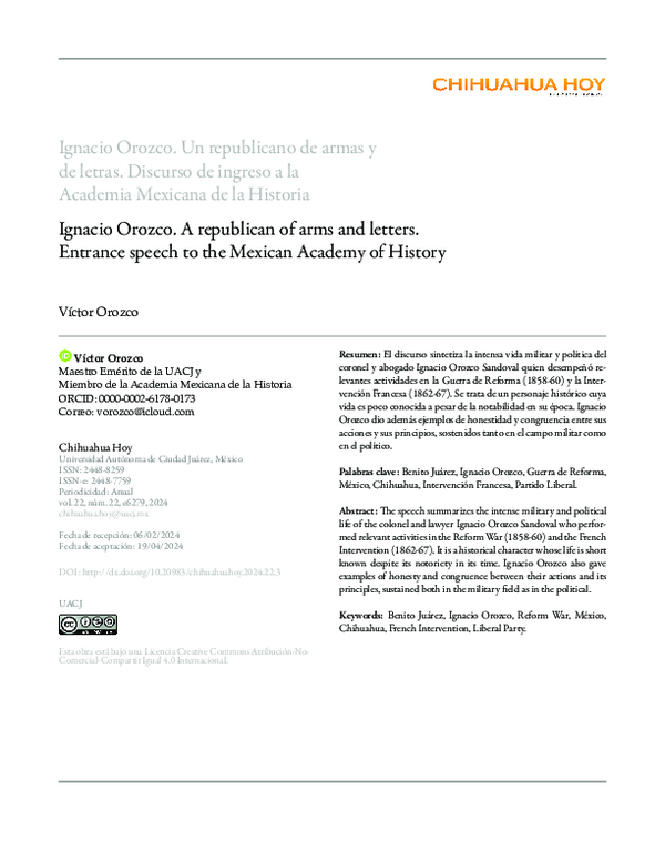 (PDF) Ignacio Orozco. Un republicano de armas y de letras