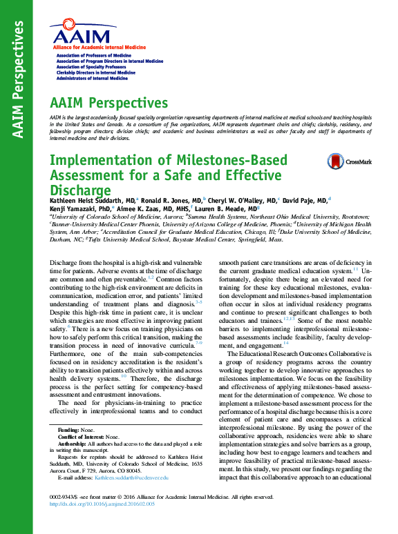 (PDF) Implementation of Milestones-Based Assessment for a Safe and ...
