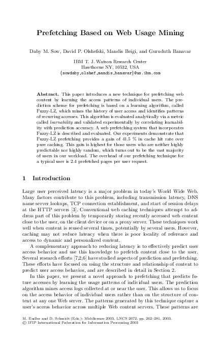 (PDF) Prefetching based on web usage mining | Mandis Beigi - Academia.edu