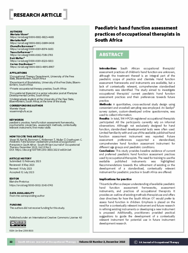 (PDF) Paediatric hand function assessment practices of occupational ...