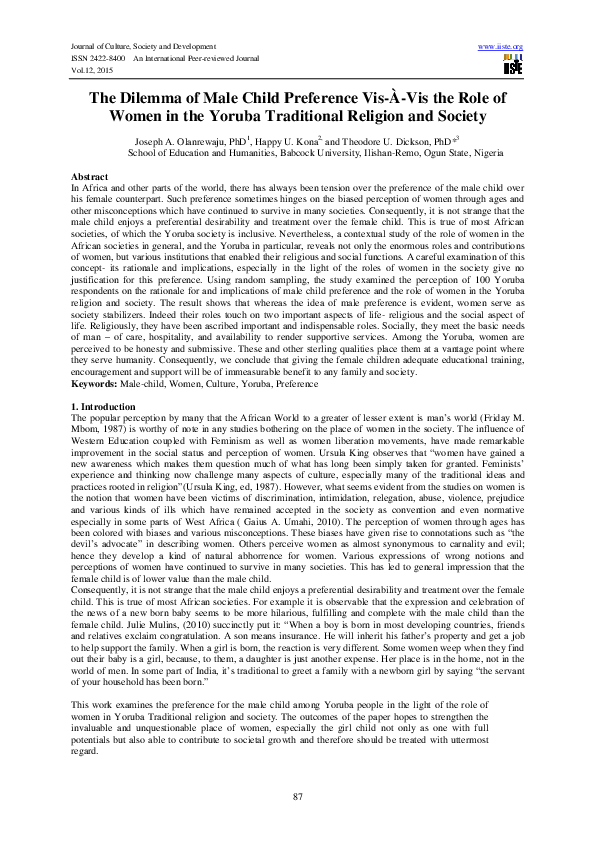 (PDF) The Dilemma of Male Child Preference Vis-À-Vis the Role of Women ...