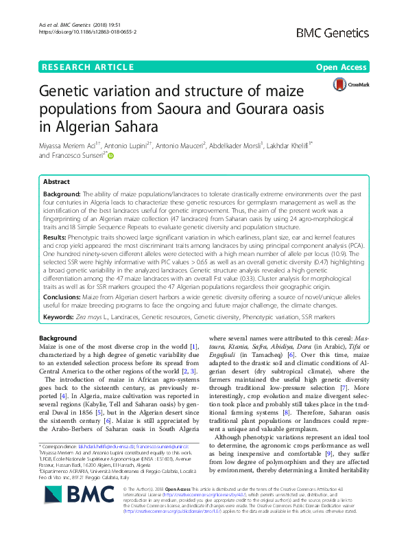 (PDF) Genetic variation and structure of maize populations from Saoura and Gourara oasis in ...