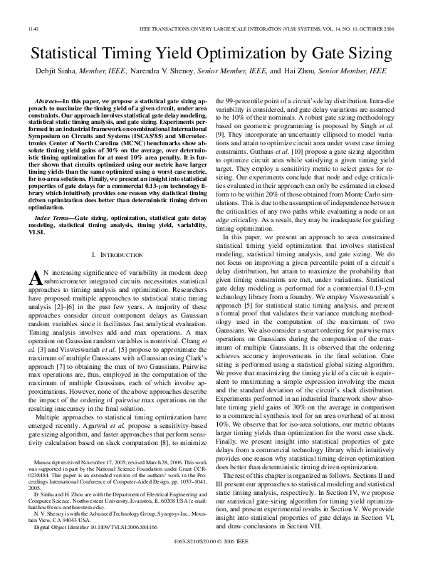 (PDF) Statistical Timing Yield Optimization by Gate Sizing (PDF) Statistical Timing Yield Optimization by Gate Sizing