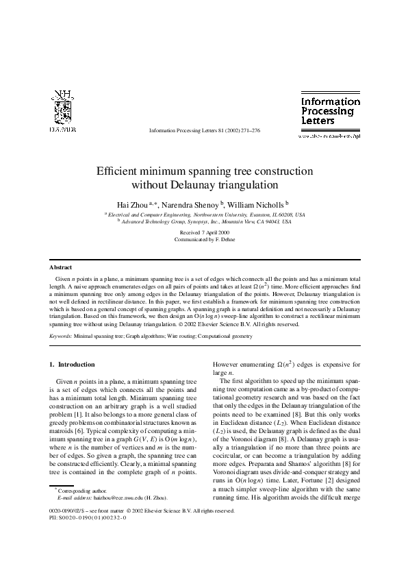 (PDF) Efficient minimum spanning tree construction without Delaunay triangulation