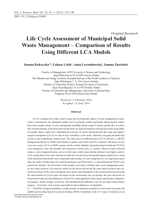 (PDF) Comparative LCA of Municipal Solid Waste Models
