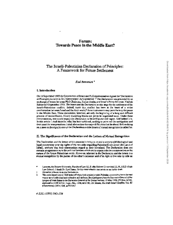 (PDF) The Israeli-Palestinian Declaration of Principles: A Framework ...