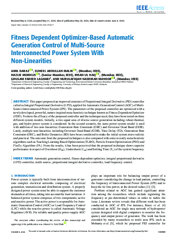 (PDF) Fitness Dependent Optimizer-Based Automatic Generation Control of Multi-Source ...