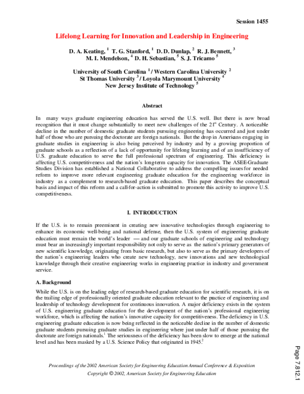 (PDF) Lifelong Learning For Innovation And Leadership In Engineering