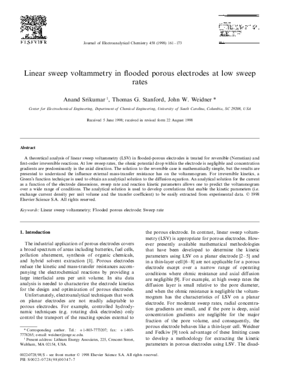 (PDF) Linear sweep voltammetry in flooded porous electrodes at low ...