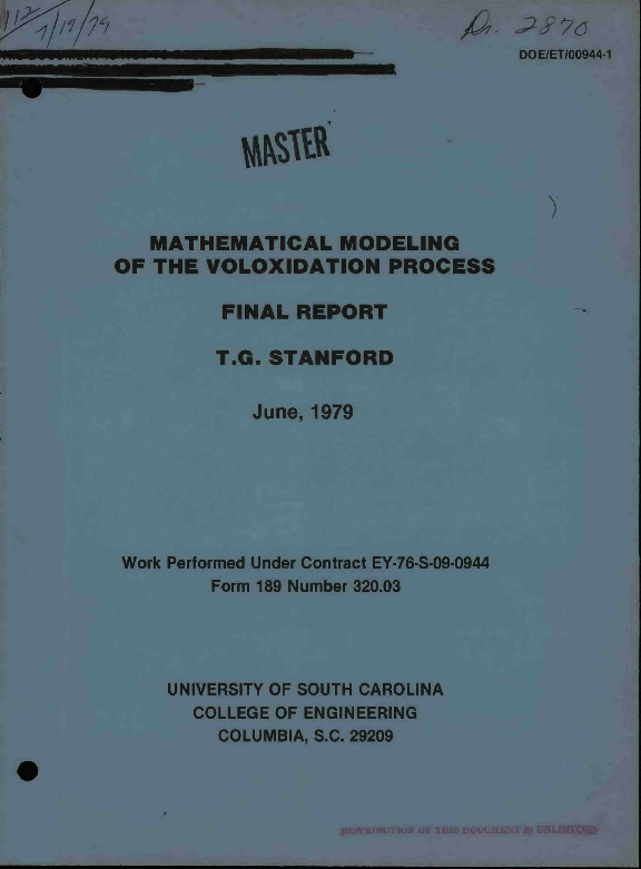 (PDF) Mathematical modeling of the voloxidation process. Final report